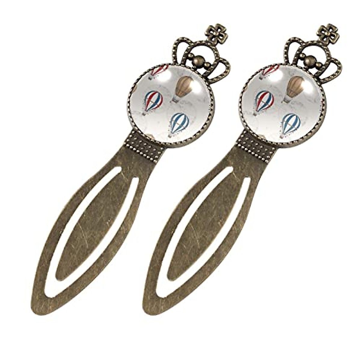 Hot Air Balloon on Vintage World Map Background Vintage Bookmark Gift Box Set for Students Teachers School Library Page Holder with Crystal Glass