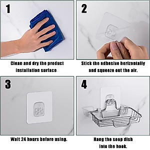 Rainspire Soap Dish Holder, No Drilling, 304 Rustproof Stainless Steel, Wall Mounted Soap Holder Soap Tray Bar Soap Sponge Holder for Bathroom & Kitchen, Square, Silver