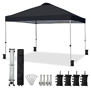 VINGLI 10x10 Pop Up Canopy Tent with Carry Bag and Sandbags, Outdoor Gazebo Canopy Tent 10x10 Party Tent Commercial Canopy (Black)