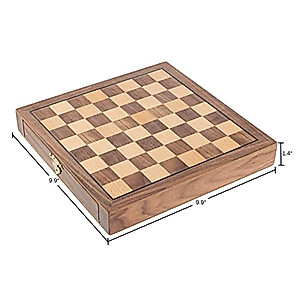 Hey! Play! Classic Strategy Chess Board Game Set - Inlaid Wood Magnetic Chess Board with Storage Drawer for Hand-Carved Staunton Chessmen by Trademark Games,Brown,1.375x9.875x9.875