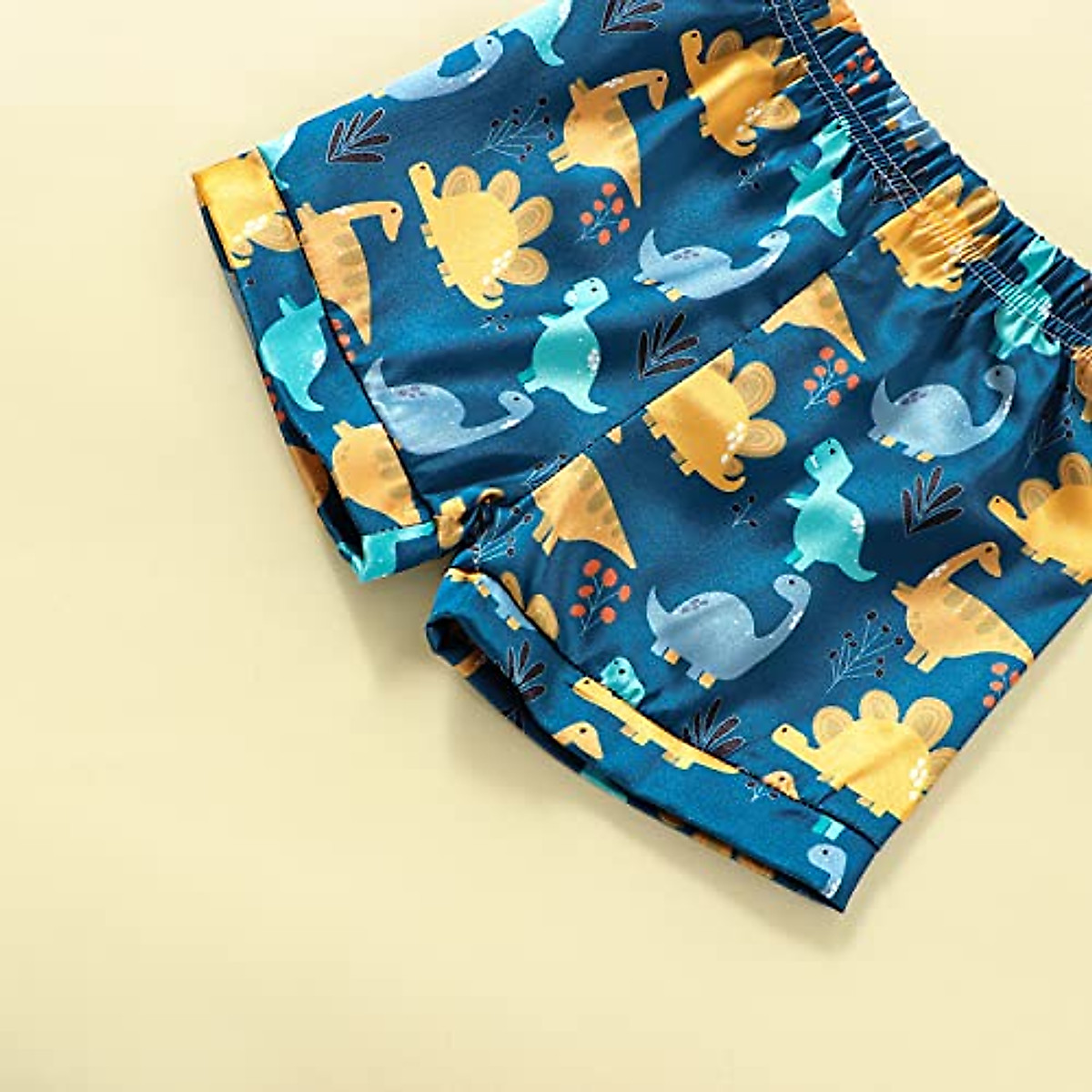 Qiylii Toddler Baby Boy Silk Pajamas Cow/Dinosaur Satin Pajamas Set Short Sleeve Button-Up Top Shorts 2PC PJs Summer (as1, age, 5_years, Blue)