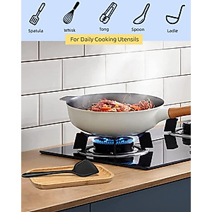 Large Wooden Spoon Rest, 9.7'' Stove Top Bamboo Spoon Holder, Kitchen Counter Cooking Utensils Rest, Farmhouse Small Food Serving Tray for Spatulas, Spoons,Turners, Ladles and Teaspoons (Bamboo)