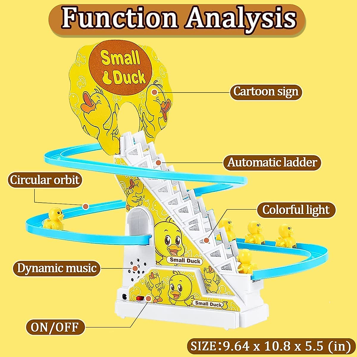 JOYGETIN Small Ducks Climbing Toys,Electric Duck Climbing Stairs Tracks Slide Toy Set,Duck Roller Coaster Toy with Flashing Lights & Music On/Off Button