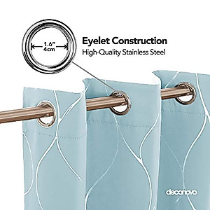 Deconovo 84 Inch Long Blackout Curtains, Silver Wave Foil Print Grommet Room Darkening Curtain, Noise Reducing Window Draperies for Living Room (52" W x 84" L, 1 Pair, Sky Blue)