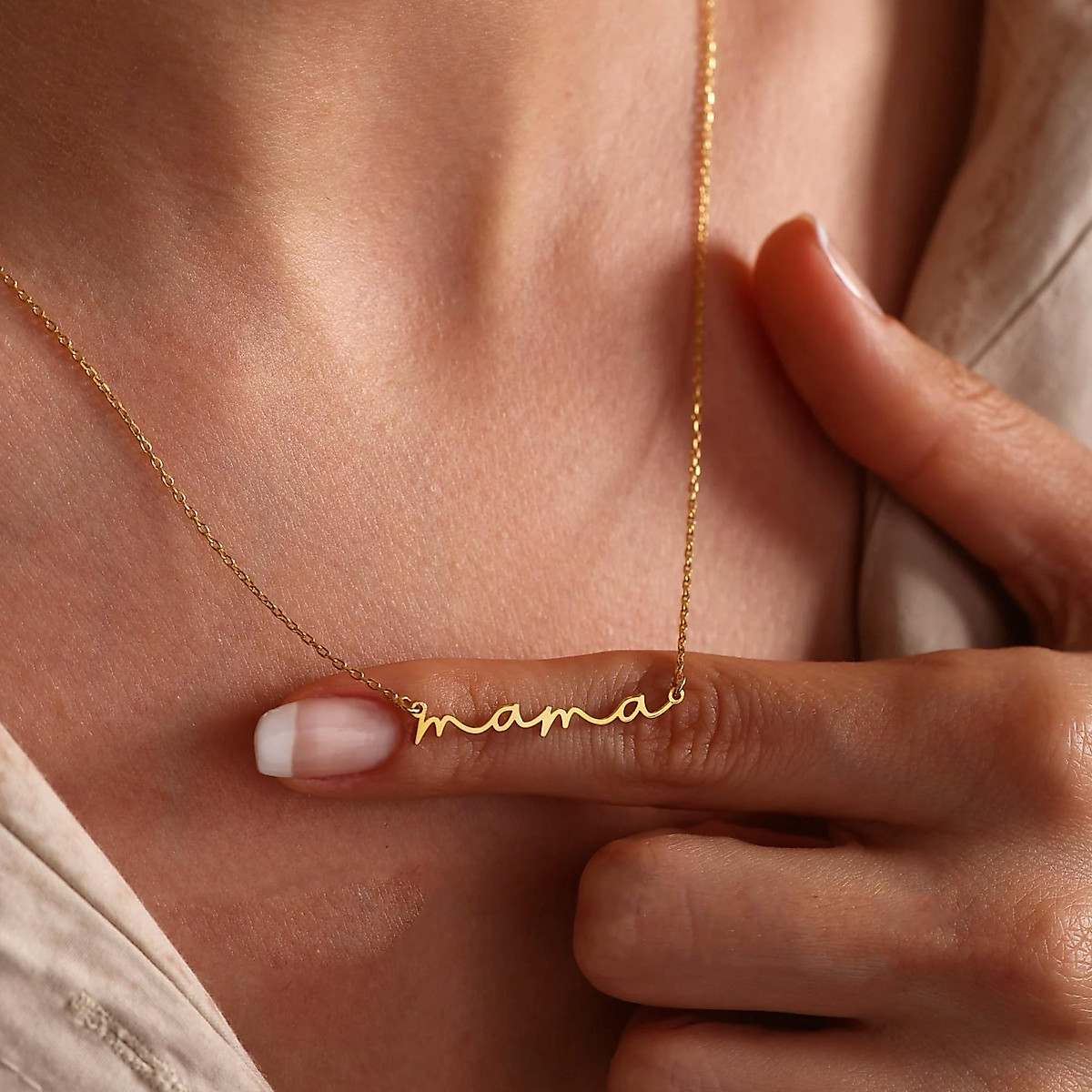 Dainty Small Mama Necklaces for Women - 18K Gold Plated Mom Chain Pendant Necklace for Mother's Day Gifts for Mom, New Mom Gifts