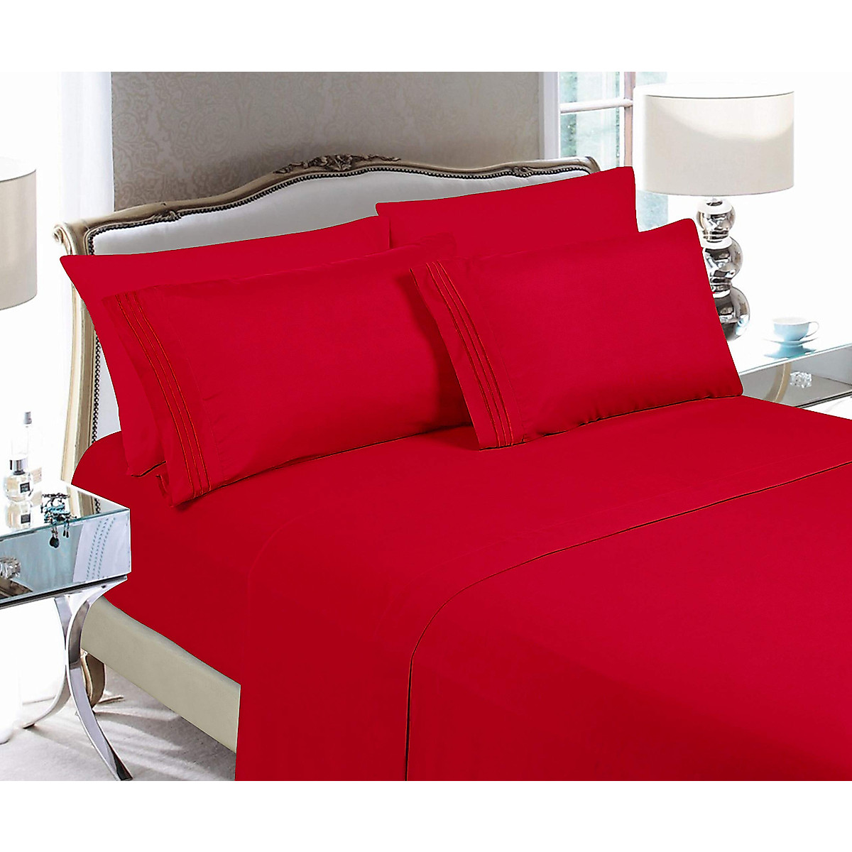 Elegant Comfort Luxury 4-Piece Bed Sheet Set - Luxury Bedding 1500 Premium Hotel Quality Microfiber, Wrinkle Resistant Cool & Breathable, Easy Elastic Fitted, Full, Red