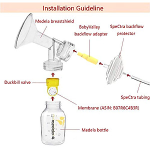 BabyValley New Version Backflow Adapter for Spectra S1, Spectra S2, Spectra 9 Plus Pump to Use with Medela Breastshield Parts; Connects Between Medela Flange and Spectra Backflow Protector (yellow6)