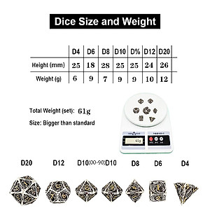 Pure Copper Hollow Metal Dice Set DND dice Dungeons and Dragon d&d polyhedral dice RPG dice with Role Playing Games dice Metal Box