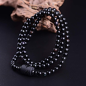 KIOMOY Crystal Obsidian Bracelet Engrave with Dragon or Phoenix totem Cylinder Bead Men or Women Natural Stone Chain Famous Fashion (Dragon long 6MM)