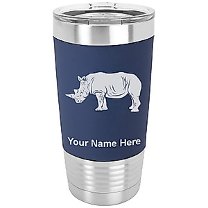 LaserGram 20oz Vacuum Insulated Tumbler Mug, Rhinoceros, Personalized Engraving Included (Silicone Grip, Navy Blue)