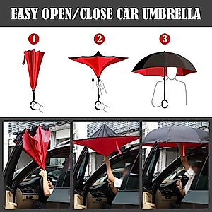 Wxjiahetai Inverted Reverse Umbrella with C-shaped Handle Windproof Upside Down Umbrellas for Rain Double Layer Hands Free Umbrella for Women and Men (Forest Elk)