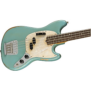 Fender JMJ Road Worn Mustang Bass, Faded Daphne Blue, Rosewood Fingerboard