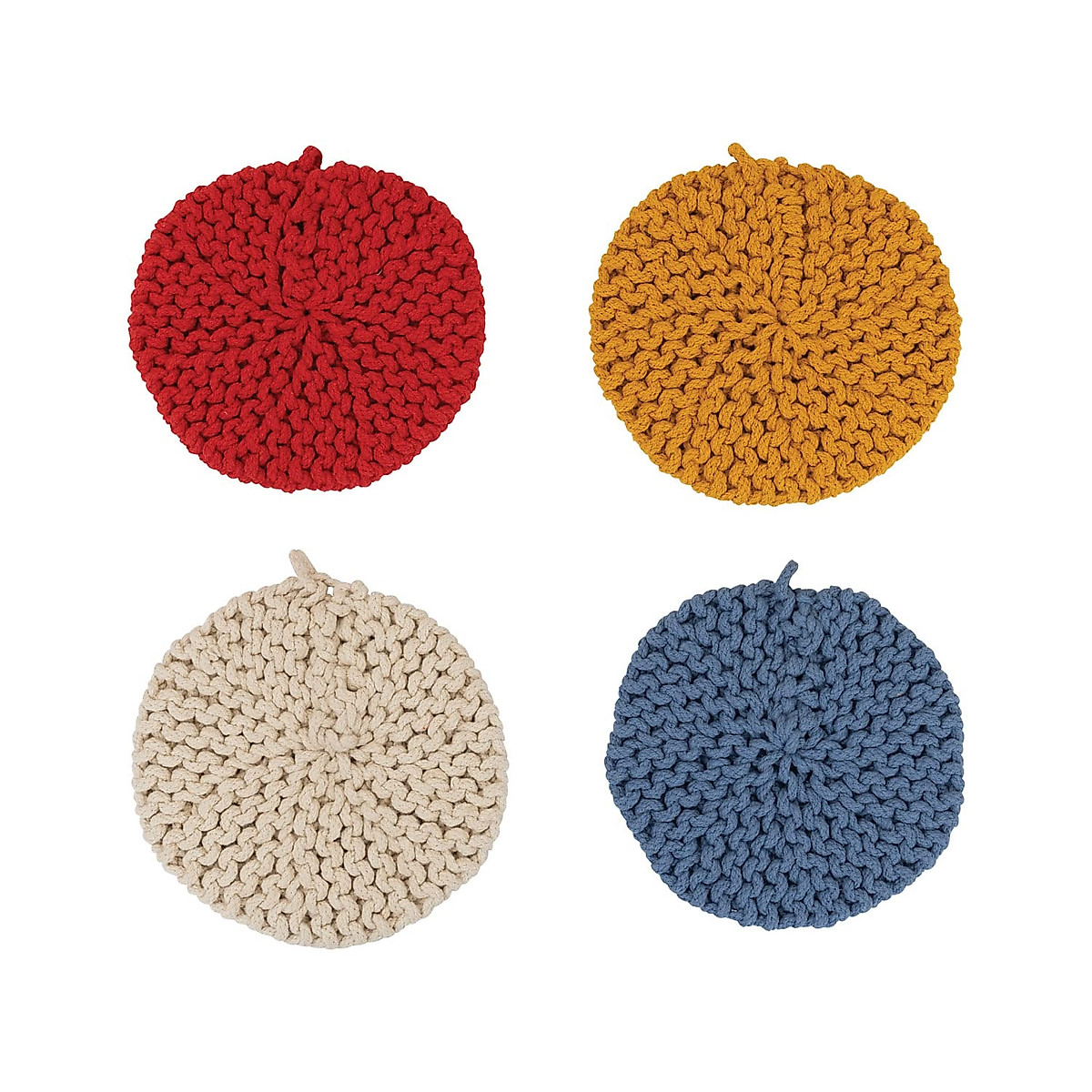 Creative Co-Op Cotton Crocheted, 4 Colors Pot Holders, 8" L x 8" W x 1" H, Multicolor