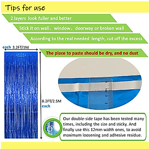 Buyuget 2 Pack Large 3.2 x 8.2 ft Blue Tinsel Foil Fringe Backdrop Curtain Party Decoration - Doorway Streamer Curtain Photo Backdrop for Birthday Wedding Engagement Party Decor
