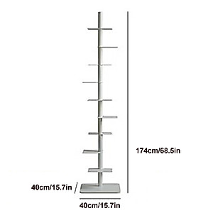 9-Tier Spine Bookshelf, Metal Bookcase, Vertical Spine Book Tower, Tall Narrow Ladder Book Shelf, Corner Shelf for Small Space, Multipurpose Storage Rack Display Book Shelf for Home Office(White)