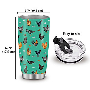 WIRESTER 20 OZ Stainless Steel Tumbler With Lid, Double Wall Vacuum Insulated Tumbler, Coffee Travel Mug Cup for Hot Cold Drinks - Chicken Pattern