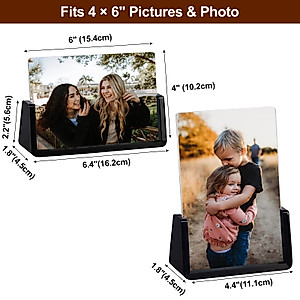 Boxalls 2 Pack Acrylic Picture Frames 4x6 with Translucent Black Base Stand, Frameless Photo Frame for Tabletop or Desktop Display (Horizontal + Vertical)