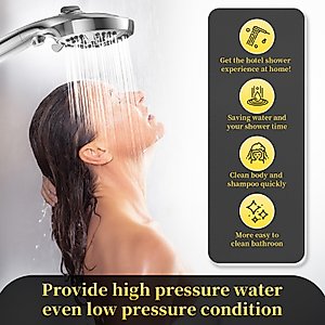 High Pressure 10-mode Handheld Shower Head Set with 60" Hose, ROOSSI Detachable Filter Shower Head with ON/OFF Pause Switch Built-in 2-Mode Tub & Tile Power Wash (Chrome）