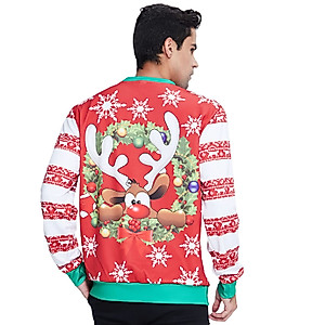 Ahegao Ugly Christmas Sweaters for Men Women Fancy Cute Deer Garments Xmas Crazy Shirts Coat Stylish Eye Catching Personalized Pullover Sweatshirts for Male Guys Festival Party Clothing XL