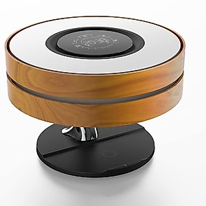 HENLUTUO Maple Log Table lamp with 10W Wireless Charge 2 * 5W Bluetooth Speaker bass LED Light Shade Sleep Mode Smart Touch Slide & Step-Less Dimming Original 3 in 1 Smart Lamp