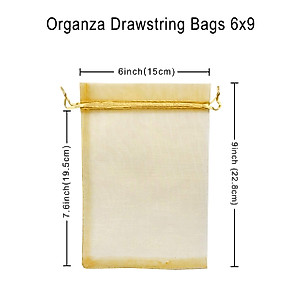 Jexila 100pcs Gold Organza Bags 6X9 Inch with Drawstring Pouch Jewelry Mesh Gift Bags for Wedding Party Favor Bags