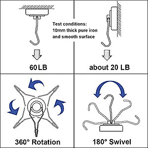 LOVIMAG Swivel Swing Strong Magnetic Hooks, 60LBS Magnetic Hooks Heavy Duty for Cruise, Home, Kitchen, Workplace, Office and Garage, 67.5mm(2.66in) in Length - Pack of 8