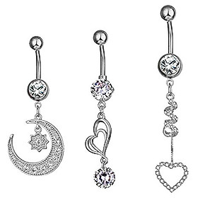 NASAMA 14G Stainless Steel Belly Button Rings for Girls Women CZ Navel Body Piercing Jewelry (Steel color)