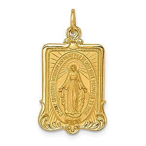 Diamond2Deal 14k Yellow Gold Satin Large Rectangle Framed Miraculous Medal (L- 26.15 mm W- 14.5 mm)