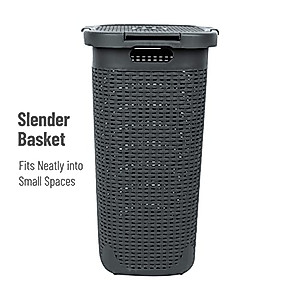 Mind Reader Basket Laundry Hamper with Cutout Handles, Washing Bin, Dirty Clothes Storage, Bathroom, Bedroom, Closet, 60 Liter, Grey