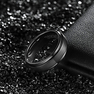 TRUMIUM 6mm Tungsten Rings for Men Women Basic Black Wedding Bands Matte Beveled Polished Edge Promise Rings Comfort Fit Size 9