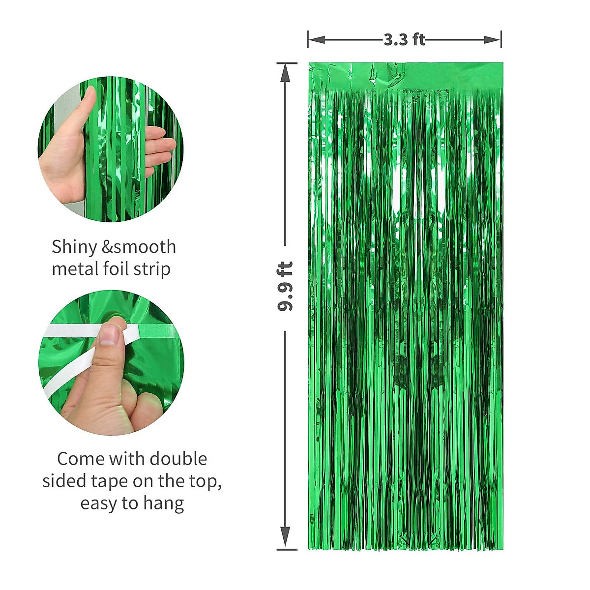 Crosize 3 Pack 3.3 x 9.9 ft Green Foil Fringe Backdrop Curtain, Streamer Backdrop Curtains, Streamers Birthday Party Decorations, Tinsel Curtain for Parties, Galentines Decor, Preppy, Photo Booth