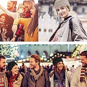 Pukavt 1 Pack Winter Hat Ponytail Beanie Hat for Women, Soft Stretch Cable Knit Messy Bun Beeanie,Trendy and Warm Beige