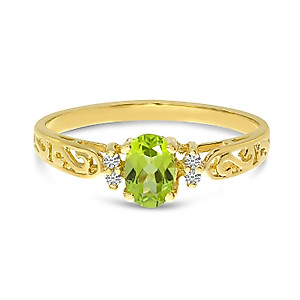 Direct-Jewelry 10k Yellow Gold Oval Peridot And Diamond Ring (Size 6)