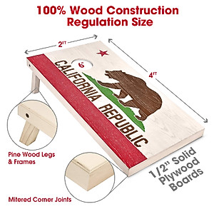 GoSports Flag Series Wood Cornhole Sets – Choose American Flag or State Flags – Includes Two Regulation Size 4 ft x 2 ft Boards, 8 Bean Bags, Carrying Case and Rules