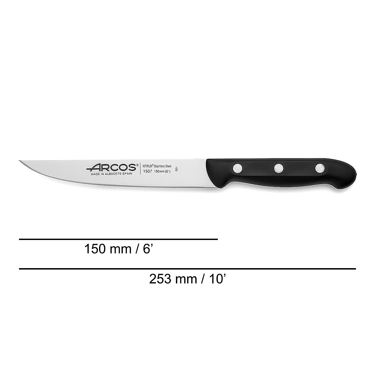 ARCOS Kitchen Knife 6 Inch Stainless Steel. Professional Kitchen Knife for Peeling Fruits and Vegetables. Ergonomic Polyoxymethylene Handle and 150mm Blade. Series Maitre. Color Black