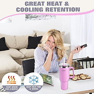 WYHVAND 40 oz Tumbler with Handle, Stainless Steel Insulated Tumbler with Lid and Straw Keeps Drinks Cold and Hot，The Best Birthday Gifts for Family，Friends -Peony