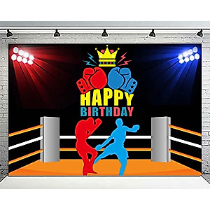 Boxing Happy Birthday Banner Backdrop Supplies Boxing Match Sports Wrestle Fitness Boxing Glove Theme Decorations Photo Booth Props Decor for Home Gym Boy Man 1st Birthday Party Favors Kit Background