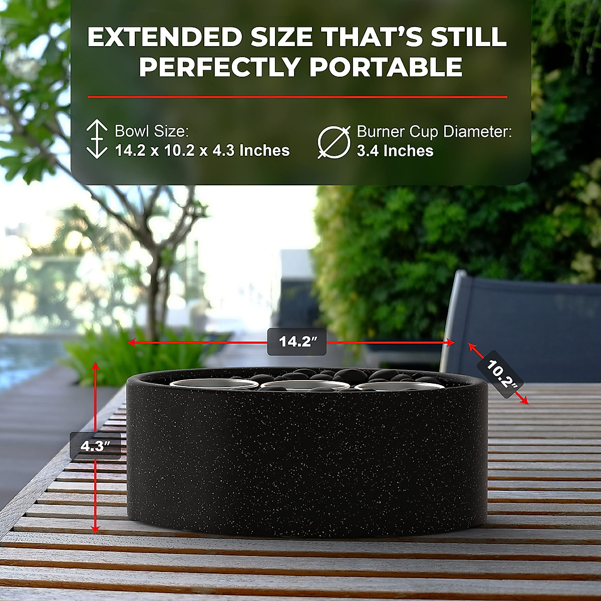 Vizayo Tabletop Fire Pit for Patio - 14.2 x 10.2 inch Indoor Outdoor Table Top Firepit Bowl - Use Gel Fuel Cans, Bioethanol or Isopropyl Alcohol - Tabletop Fireplace for Balcony, Patio Decor - Black