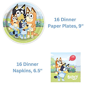 Unique Bluey Birthday Party Supplies Set for 16 Guests - Bluey Plates and Napkins, Forks, Sticker - Bluey Birthday Decorations, Bluey Party Decorations