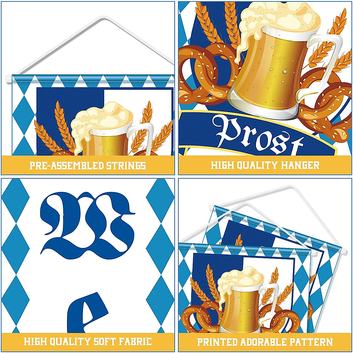 Oktoberfest Welcome Banner Decorations, Blue and White Bavarian Flag Check Welcome Porch Sign Banner, Welcome Oktoberfest Door Banner Decorations for German Oktoberfest Beer Festival Party Supplies