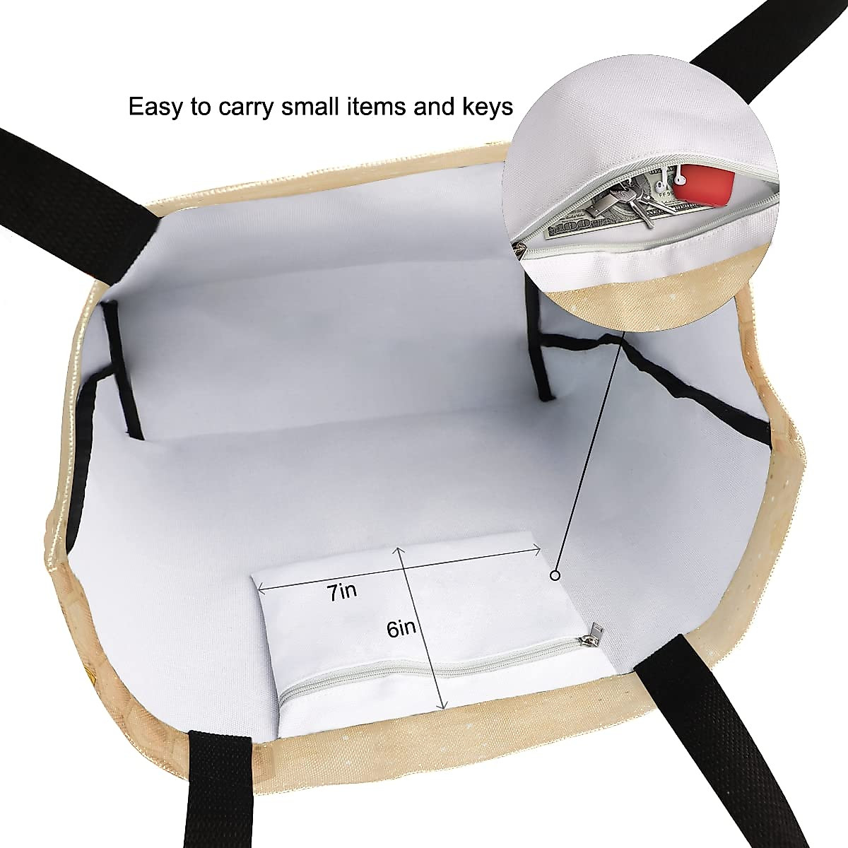 ALAZA Sunflower Bee Retro Large Canvas Tote Bag Shopping Shoulder Handbag with Small Zippered Pocket