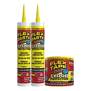 Flood Protection 3.75 in x 50 ft Tape + (2) 9 oz Waterproof Rubberized Paste Combo Pack, Removable, Use on Windows, Doors, Garage Doors, Seams, Casings, Thresholds, Conduits, Vents, Ducts