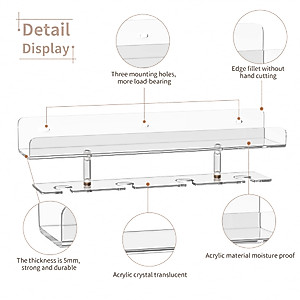 Hexsonhoma 16.5'' Wall Mount Wine Rack with Glass Holder, Hanging Wine Glass Rack, Clear Acrylic Wall Bar Shelf for Wine, Glass, Plants, Pictures, Corkscrews