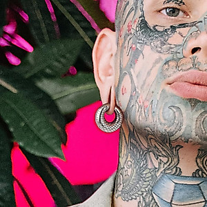 LADEMAYH 2 Pairs Set Stainless Steel 2g Hoop and 00 Gauges for Women, Silver 00g Plugs Gauges for Ears, Ear Stretching Expander Gauges Body Jewelry