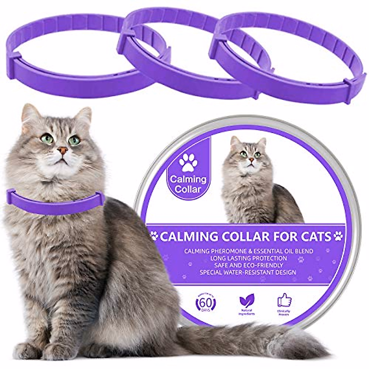 Wustentre 3 Pack Calming Collar for Cats, Cat Calming Collars, Cat Pheromones Calming Collar, Adjustable Cat Anxiety Collar for Cats and Kittens Stress Reliever Relaxing Comfortable Collar (Violet)
