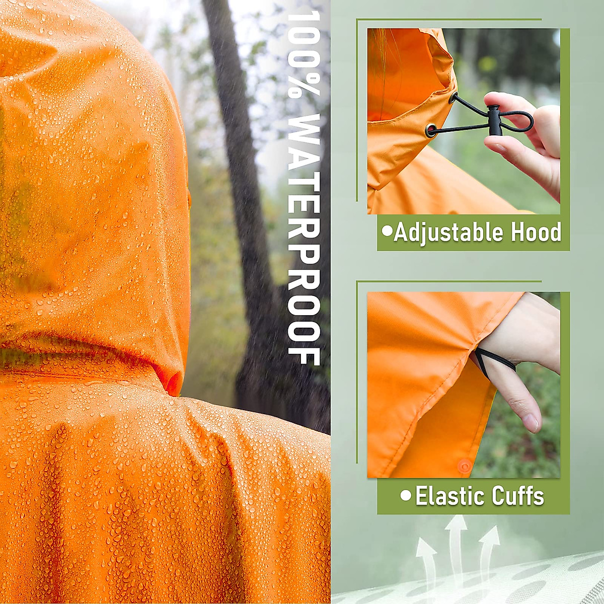 Unisex Rain Poncho Raincoat Hooded for Adults Women with Pockets(Orange)
