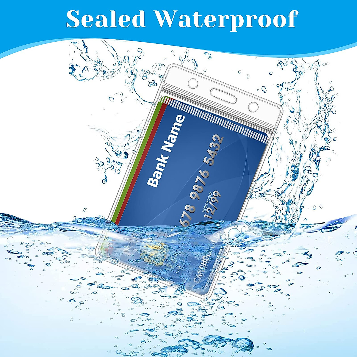 6 Pack Badge Holder, Plastic ID Badge Holder, Clear Waterproof ID Card Holder with Resealable Zip, 2.5" x 3.8" Vertical Name Tag Holder for Nurses and Office, Fits ID Card/Credit Card/Student Card