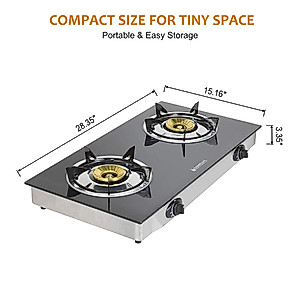 Camplux Propane Gas Cooktop Tempered Glass Double Burners Stove Auto Ignition LPG