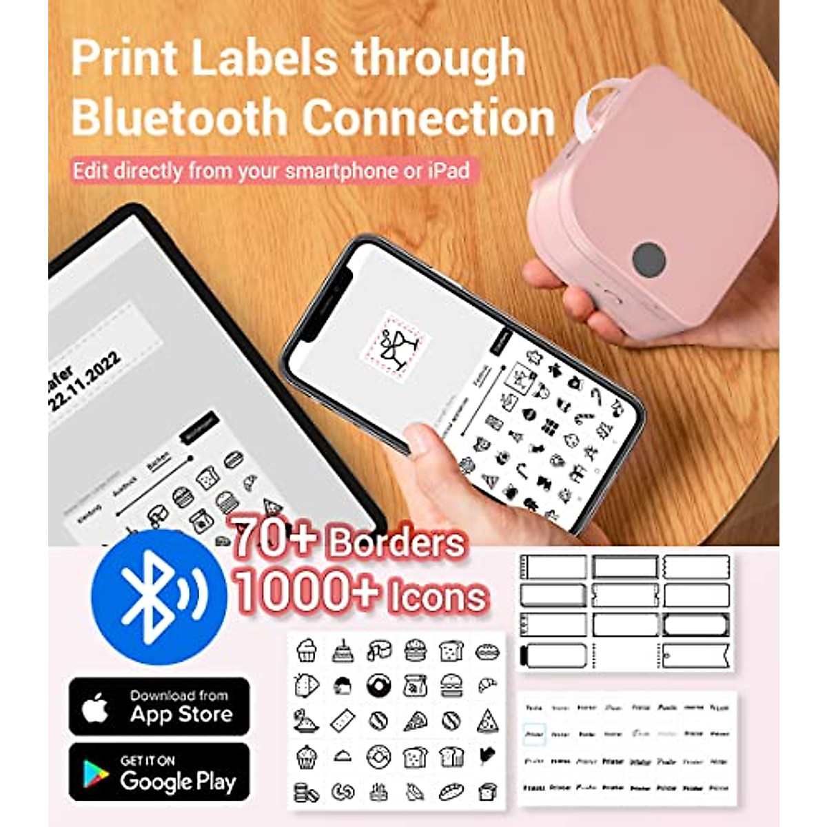 Phomemo Label Makers - Label Maker Machine with Tape P12, Bluetooth Label Maker for Home Organization, Mini Label Printer with Tape 12mm x 4m, Sticker Maker Support Color Printing and Font, with Label