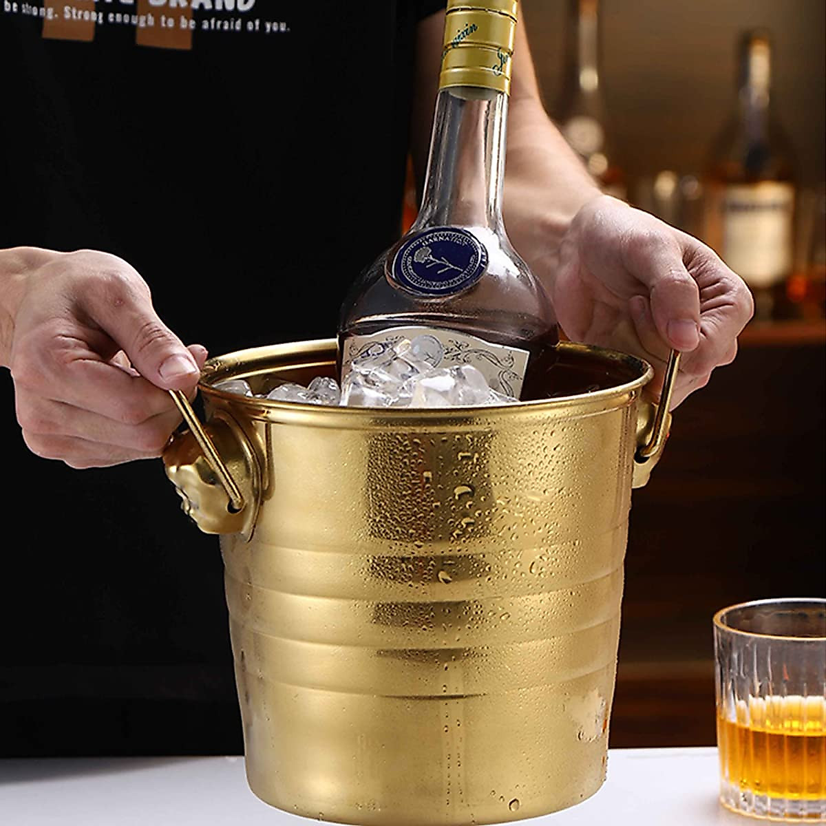 LNQ LUNIQI Metal Ice Buckets 3L Insulated Ice Bucket Stainless Steel Ice Bucket Wine Champagne Bucket Beer Bottles Cooler for Home Restaurant Hotel Catering Party Bar （Golden）